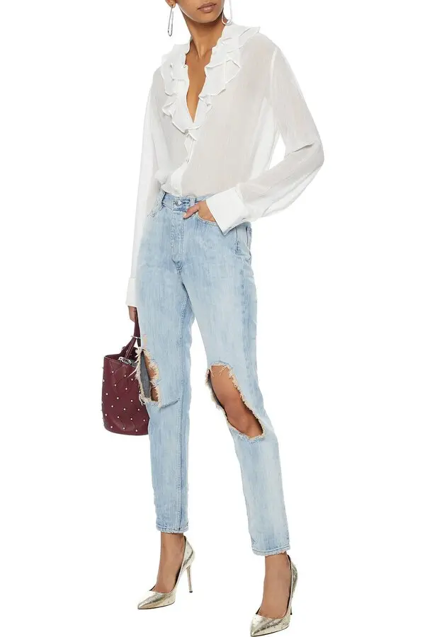 IRO PARIS Barbara Distressed High-rise Straight-leg Jeans