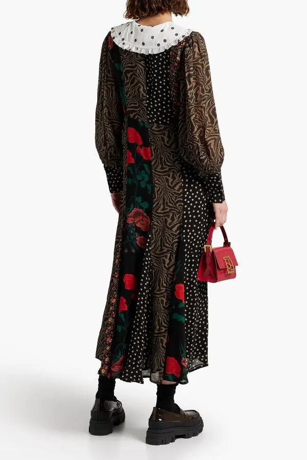 GANNI Patchworkeffect Printed Chiffon Midi Dress