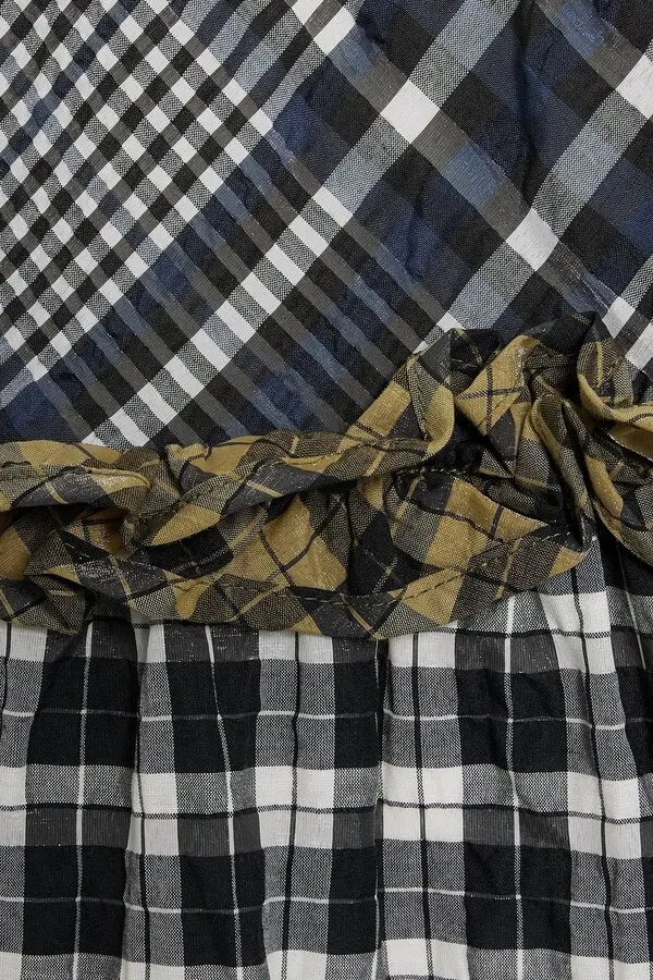 GANNI Ruffled Checked Cottonblend Seersucker Midi Dress