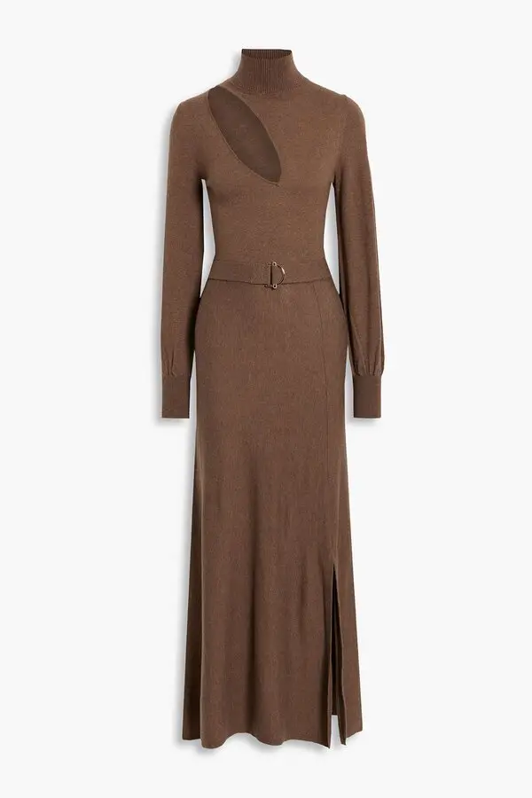 NICHOLAS Cutout Wool And Cottonblend Turtleneck Maxi Dress - Brown