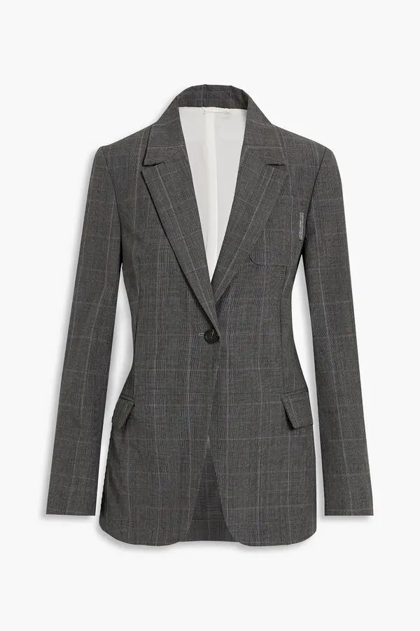 Brunello Cucinelli Beadembellished Prince Of Wales Checked Wool Blazer - Anthracite