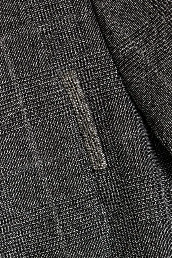 Brunello Cucinelli Prince Of Wales Checked Wool Blazer With Bead Embellishments - Anthracite