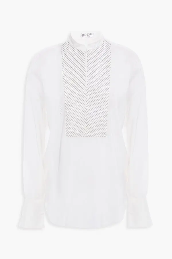 Brunello Cucinelli Beadembellished Silkblend Shirt - Ivory