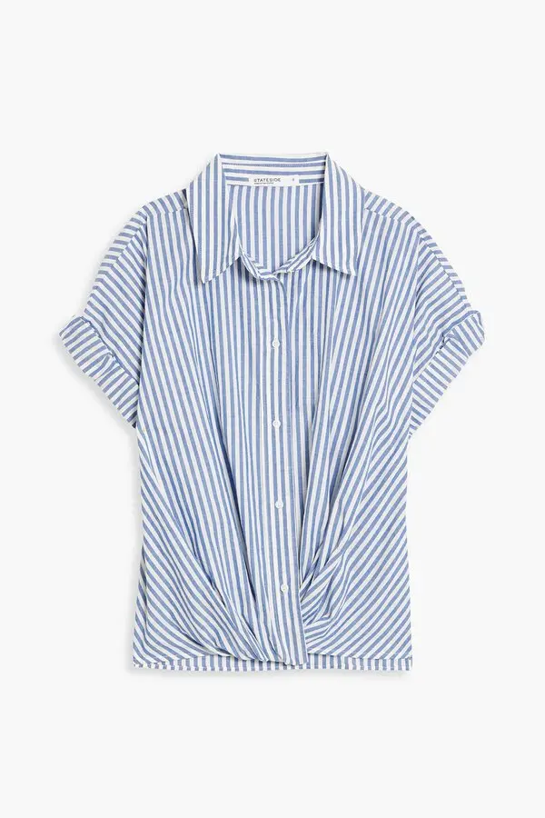 Stateside Striped Cotton Poplin Shirt With Twist Front - Blue