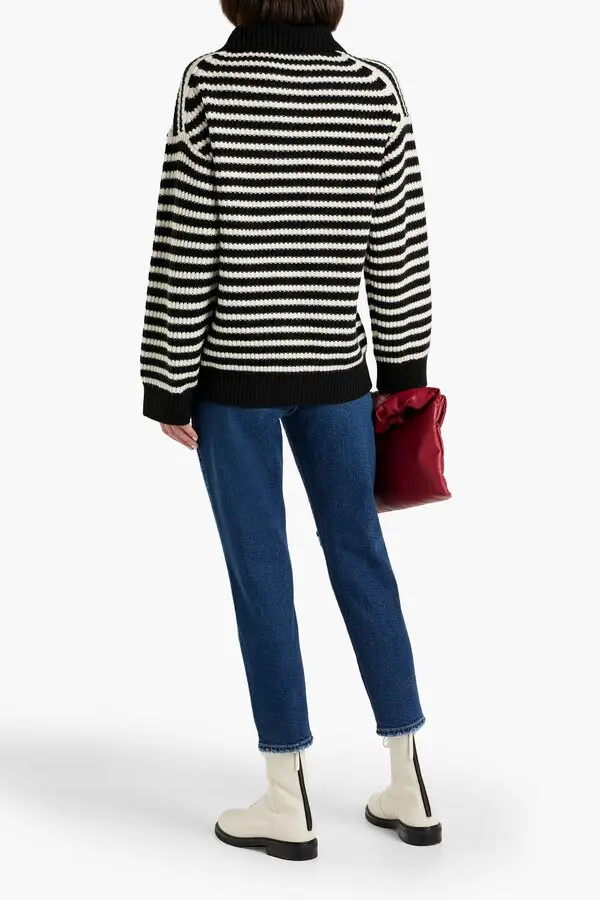Equipment Bowee Striped Wool And Cashmereblend Halfzip Sweater