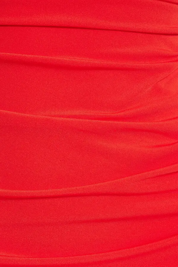 Helmut Lang Ruched Stretch-crepe Midi Dress - Papaya