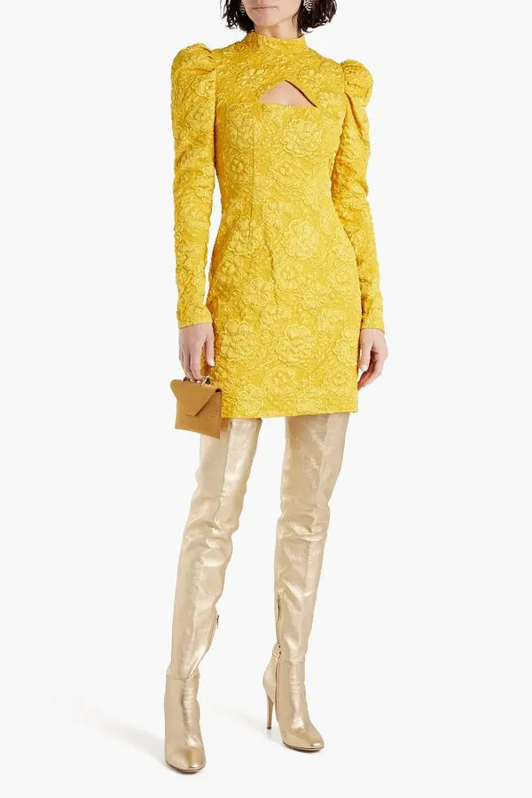 gathered floral jacquard mini dress Magda Butrym Gathered Floral-print Silk-satin Jacquard Mini Dress In Pink