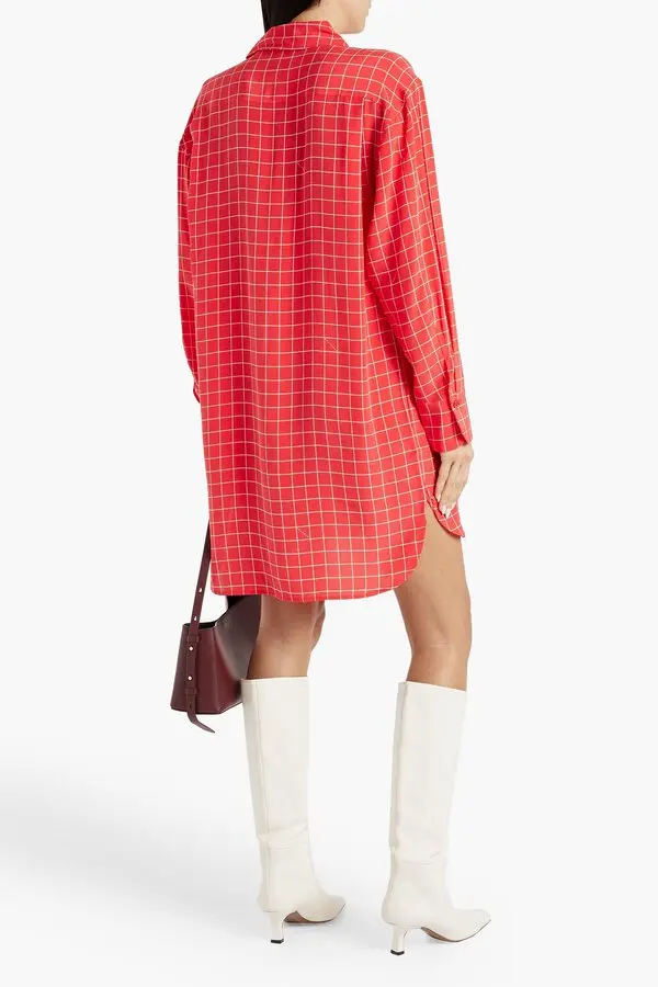 Equipment Ellene Checked Silk Crepe Mini Shirt Dress