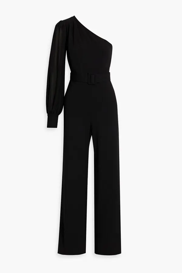 One33 Social One-shoulder Belted Crepe Jumpsuit - Black