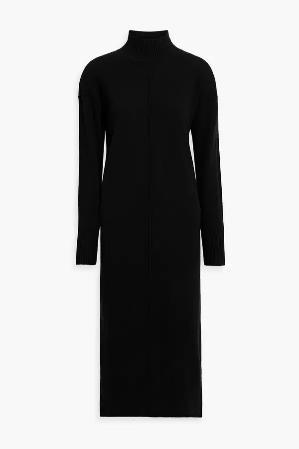 Iris & Ink Scarlett Wool Turtleneck Midi Dress - Black