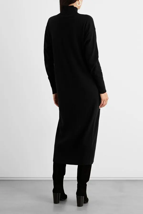 Iris & Ink Scarlett Wool Turtleneck Midi Dress - Black