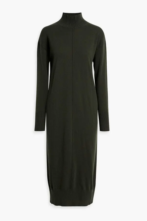 Iris & Ink Scarlett Wool Turtleneck Midi Dress - Forest Green
