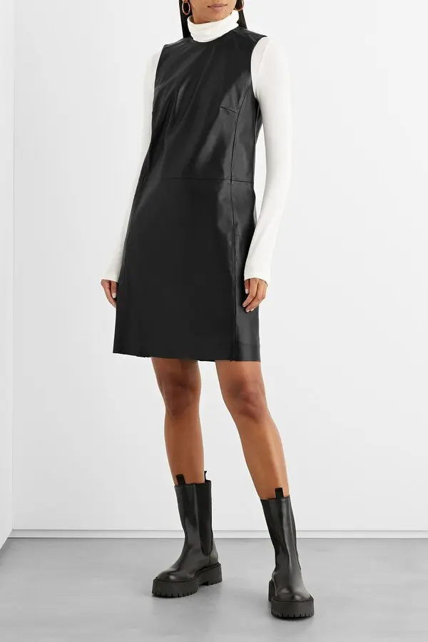 Iris & Ink Isobel Leather Mini Dress Uk 8 In Black - 70% Off | Editorialist