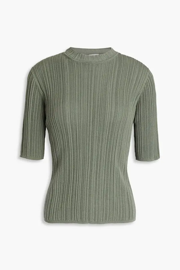 Vince Ribbed Cotton Top - Grey Green