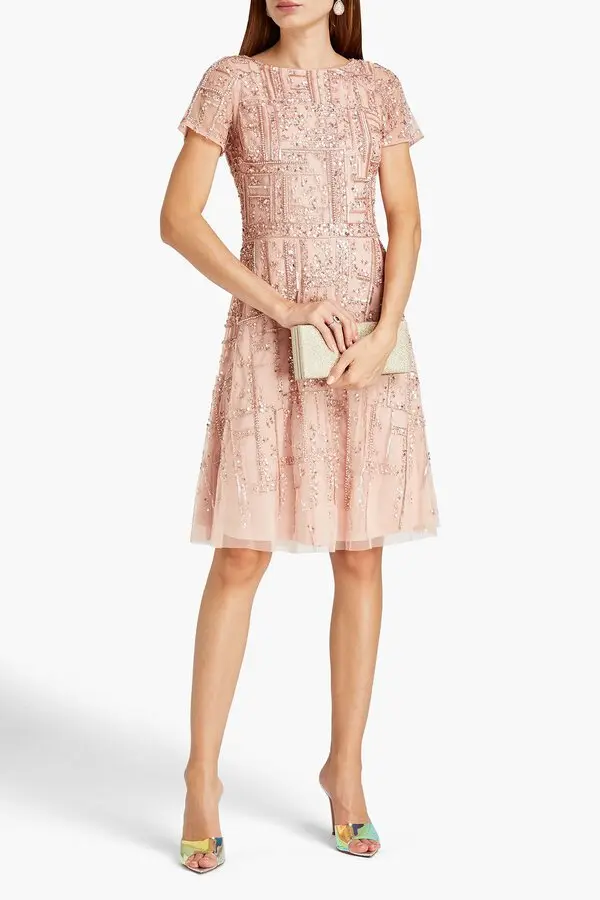 Aidan Mattox Embellished Tulle Dress In Blush - 45% Off | Editorialist