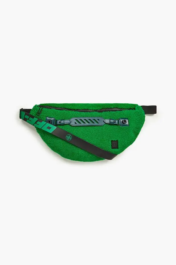 Off-White Appliquéd Leathertrimmed Shearling Belt Bag - Green