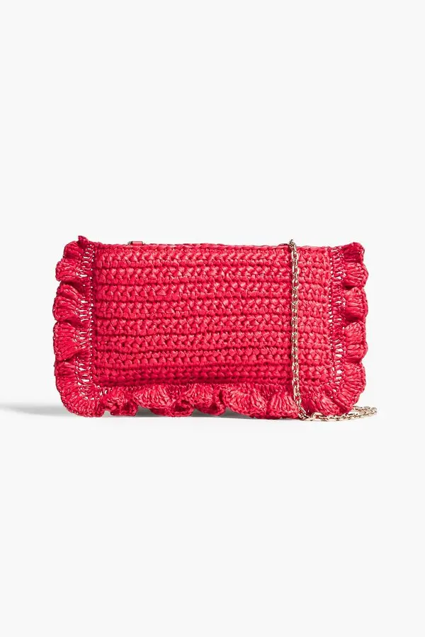 Red Valentino Rock Ruffle Raffia Shoulder Bag - Crimson