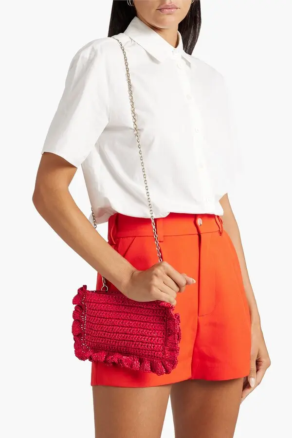 Red Valentino Rock Ruffle Raffia Shoulder Bag
