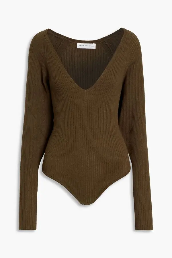 Good American Ribbed-knit Bodysuit - Army Green