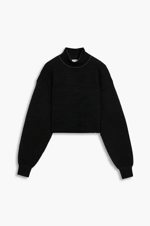 Good American Cropped Striped Cotton Turtleneck Top