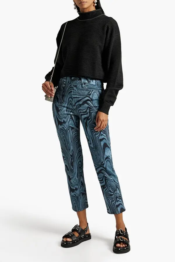 Good American Cropped Striped Cotton Turtleneck Top