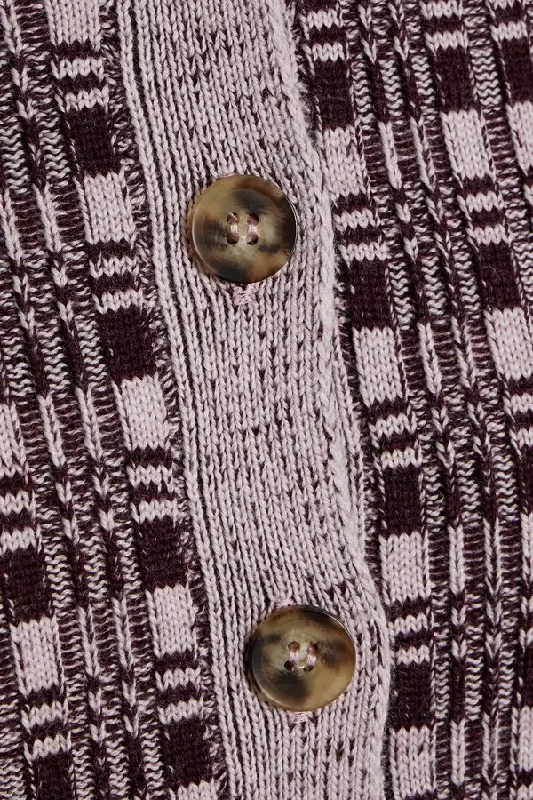 Cordova Chalet Checked Ribbed Merino Wool Cardigan