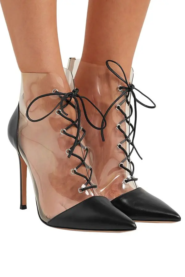 GIANVITO ROSSI Paneled Lace-up Ankle Boots