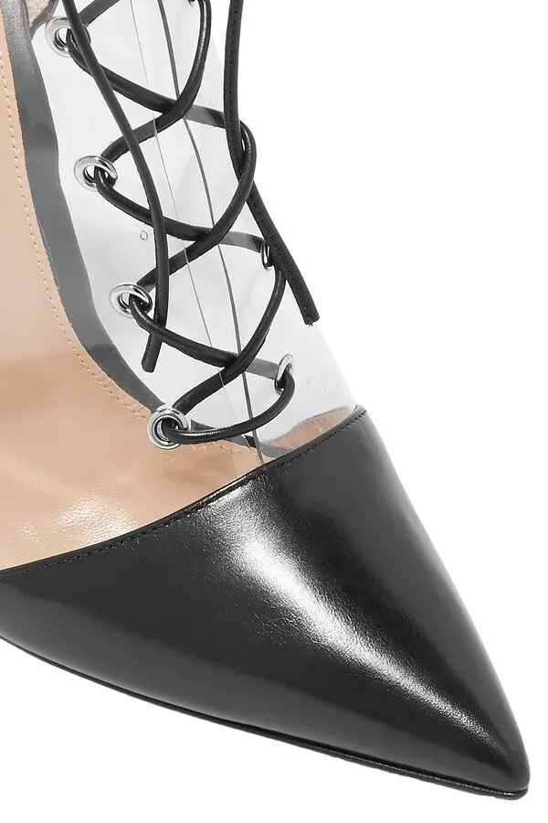 GIANVITO ROSSI Paneled Lace-up Ankle Boots