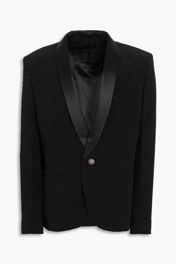 Balmain Crystalembellished Satintrimmed Crepe Tuxedo Jacket