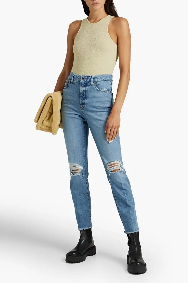 Good American Good Classic Distressed High Rise Slim Leg Jeans