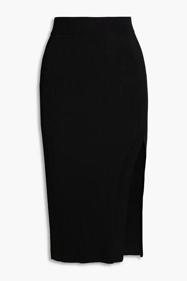 Good American Ribbed Knit Midi Skirt With Side Slit