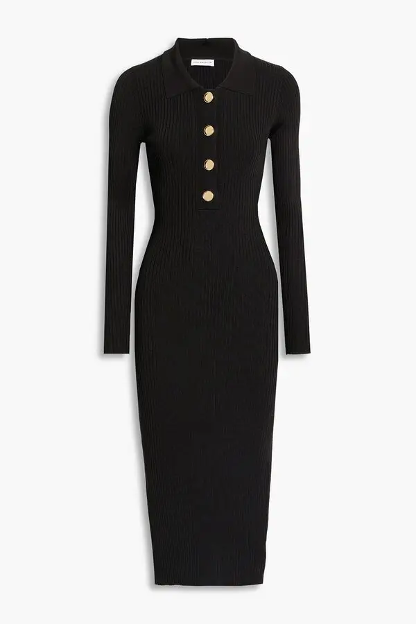 Good American Ribbed Knit Midi Dress With Button Detail
