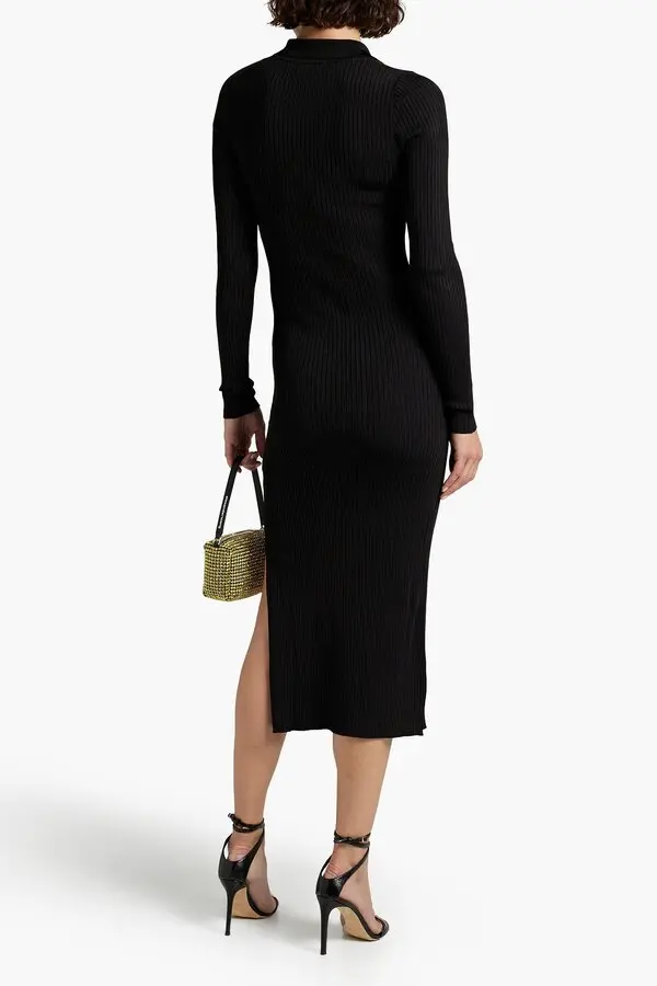 Good American Ribbed Knit Midi Dress With Button Detail
