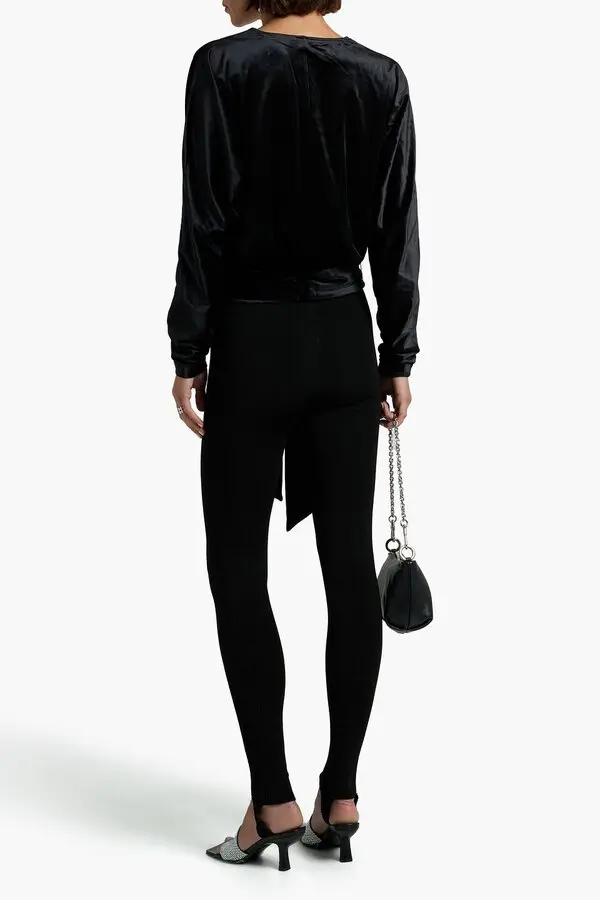Good American Pleated Belted Stretchvelvet Top