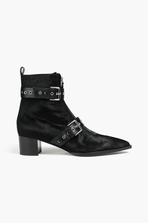 GIANVITO ROSSI Emmett Buckled Calf Hair Ankle Boots - Black