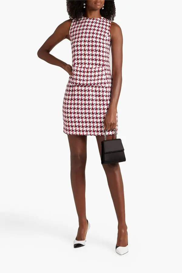 Oscar De La Renta Houndstooth Cotton-blend Tweed Mini Dress
