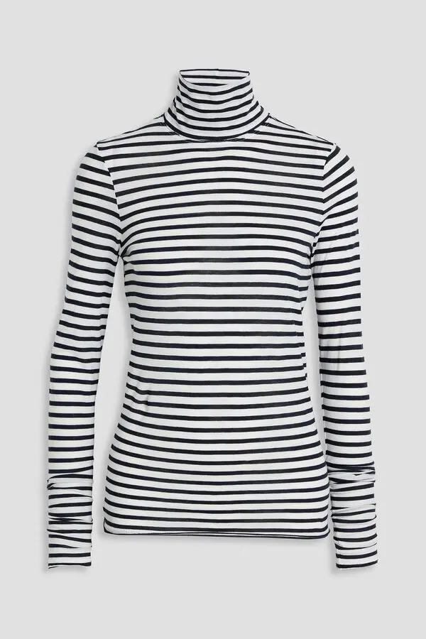 Rag & Bone Gaia Striped Organic Cottonjersey Turtleneck Top