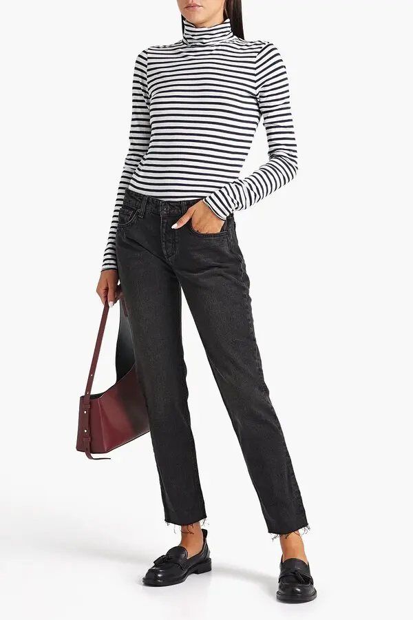 Rag & Bone Gaia Striped Organic Cottonjersey Turtleneck Top