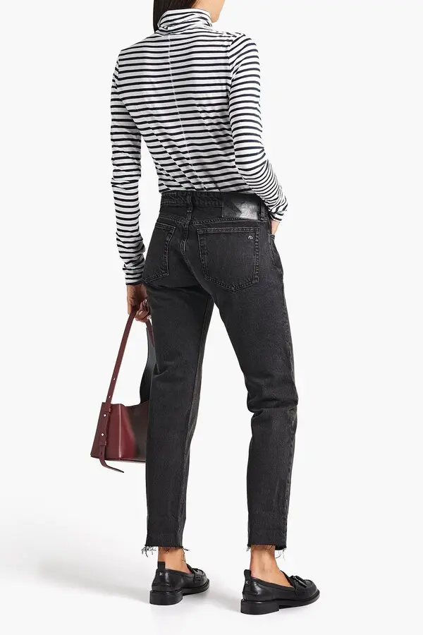 Rag & Bone Gaia Striped Organic Cottonjersey Turtleneck Top
