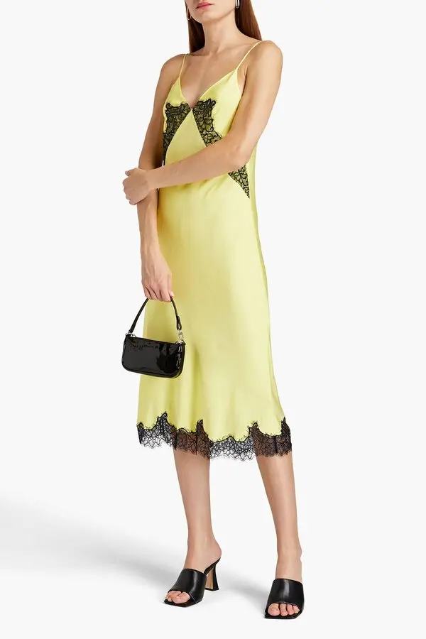 Logan Lace-trimmed Midi Slip Dress - Bright Yellow