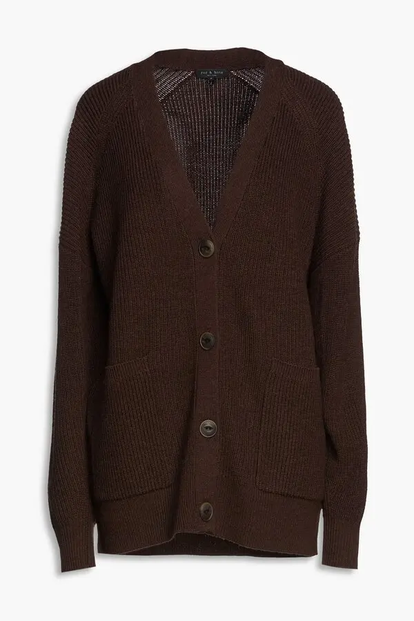 Rag & Bone Selah Mélange Ribbed Wool Cardigan - Chocolate