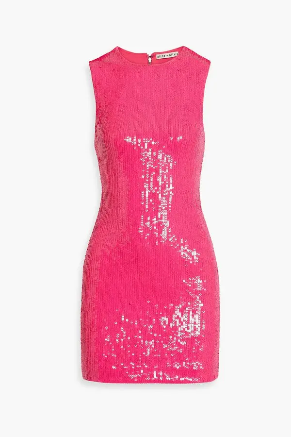 alice and olivia neon pink dress Alice + Olivia Delora Sequined Mini Dress In Bright Pink - 50% Off