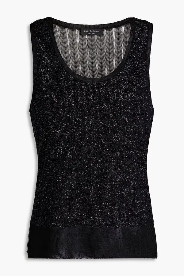 Rag & Bone Rower Metallic Crochetknit Tank - Black