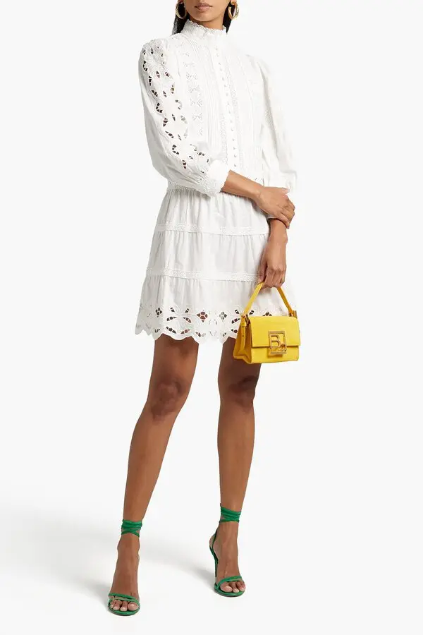 alice and olivia clark embroidered dress Alice + Olivia Alice Olivia Clark Pintucked Broderie Anglaise Cotton Mini  Dress White Us 12 In Off-White - 50% Off