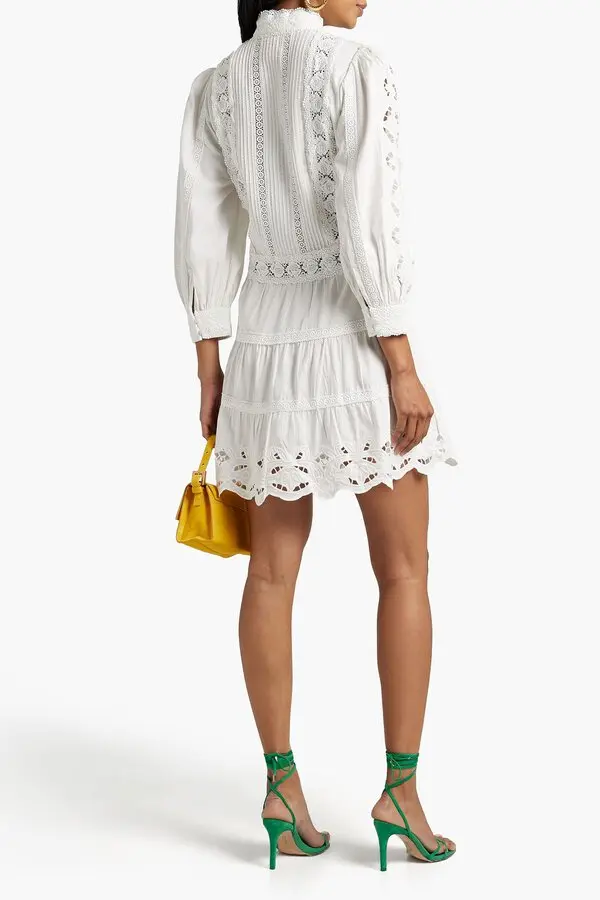 alice and olivia clark embroidered dress Alice + Olivia Alice Olivia Clark Pintucked Broderie Anglaise Cotton Mini  Dress White Us 12 In Off-White - 50% Off