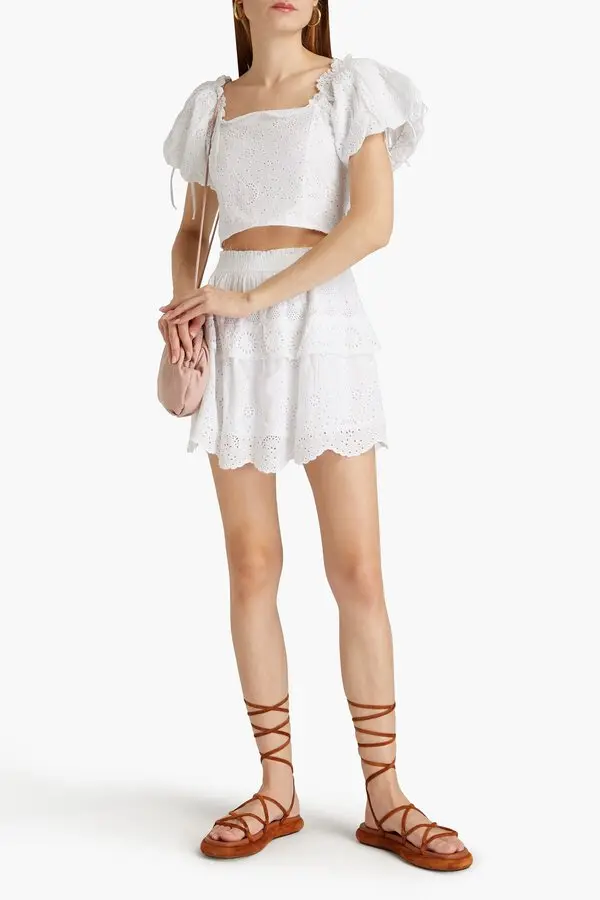 Loveshackfancy Charmaine Broderie Anglaise Mini Skirt In Off-White - 80%  Off