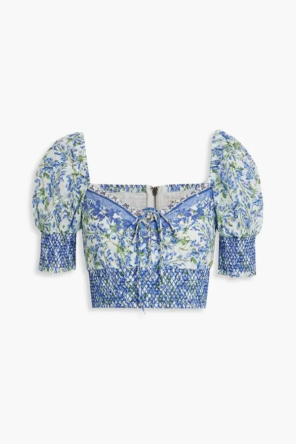 Alice + Olivia Alice Olivia Crawford Cropped Floralprint Broderie Anglaise Cotton Top - Royal Blue