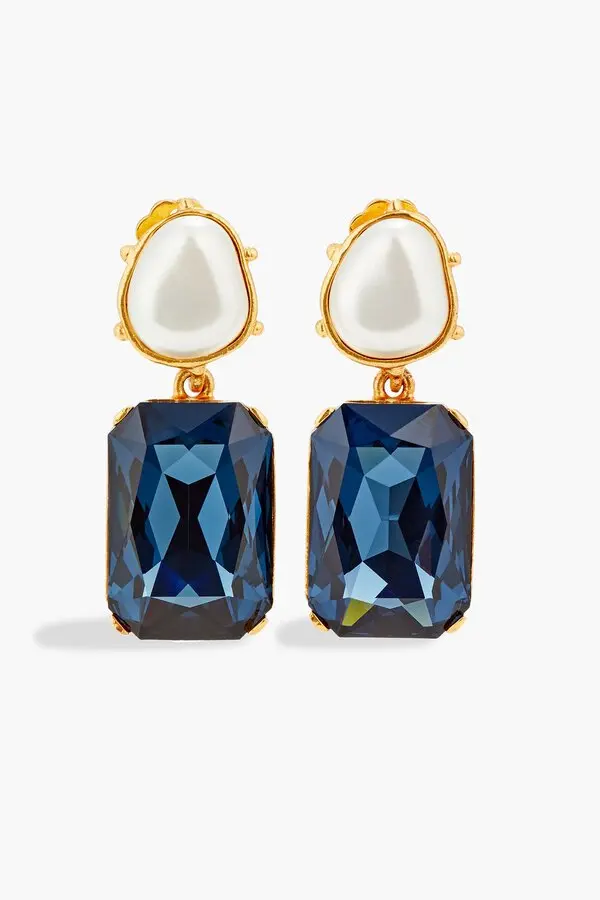 Oscar De La Renta Goldtone, Crystal And Faux Pearl Clip Earrings - Navy
