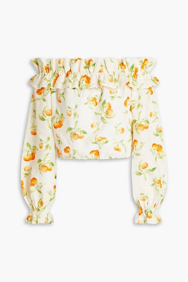 Cami Nyc Cala Offtheshoulder Cropped Printed Linengauze Top - Ivory