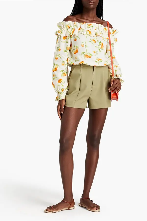 Cami Nyc Off-the-shoulder Printed Linen-gauze Top